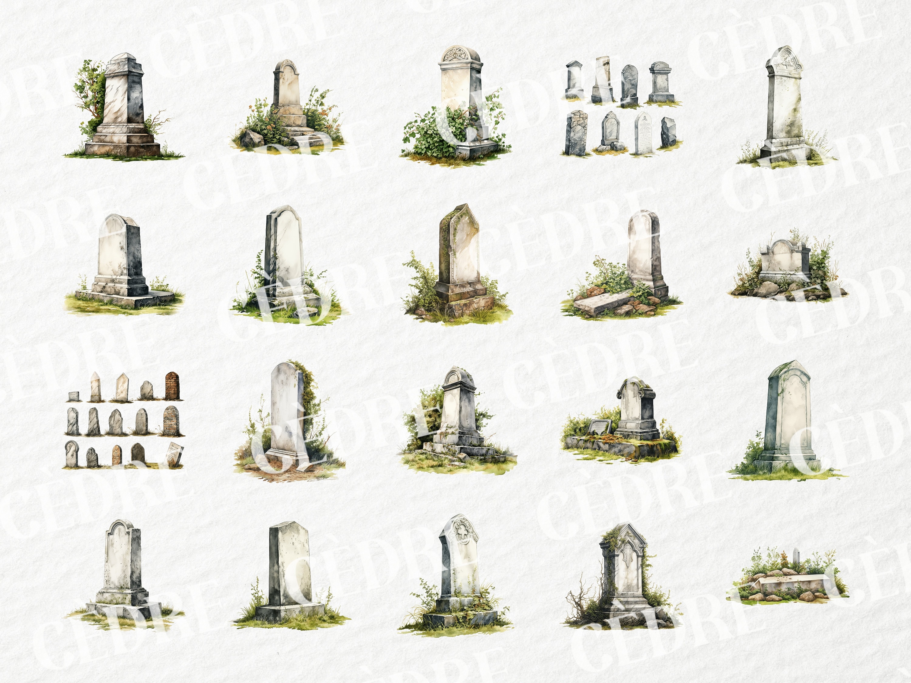 Watercolor Headstone Clipart, Headstones Clipart, Cemetery Gravestone ...