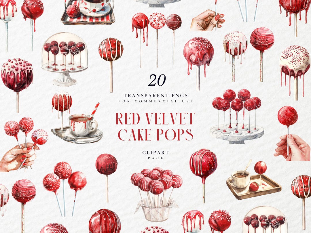 Watercolor Red Velvet Cake Pops Clipart, Romantic Dessert Treats ...