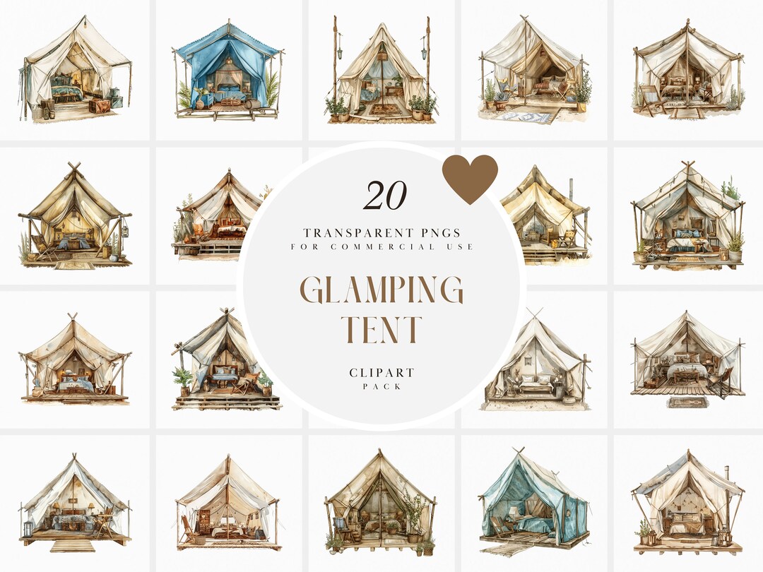 Watercolor Glamping Tent Clipart, Glamping Tents Clipart, Outdoors ...