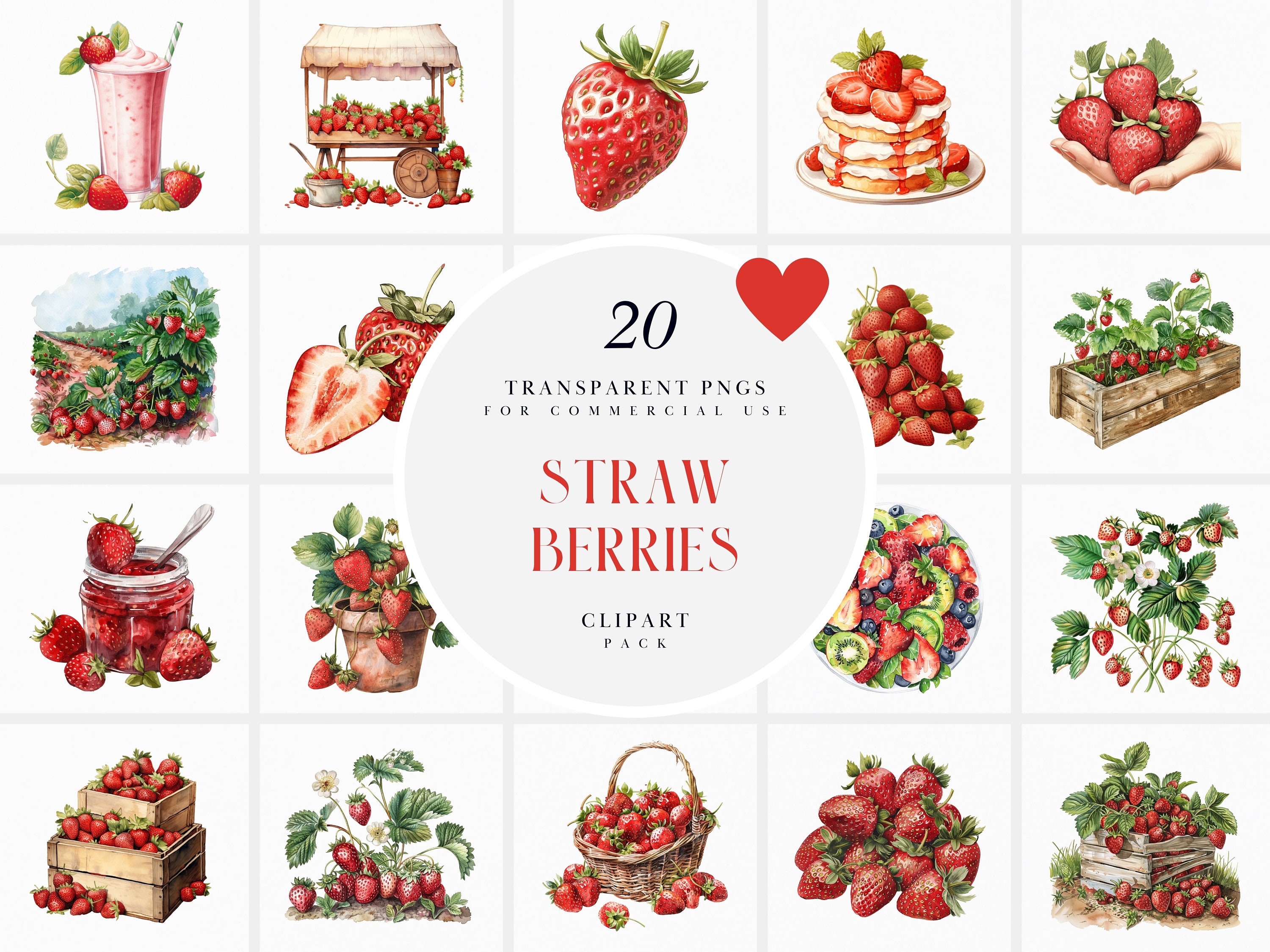 Watercolor Strawberry Clipart, Watercolor Strawberries Clipart ...