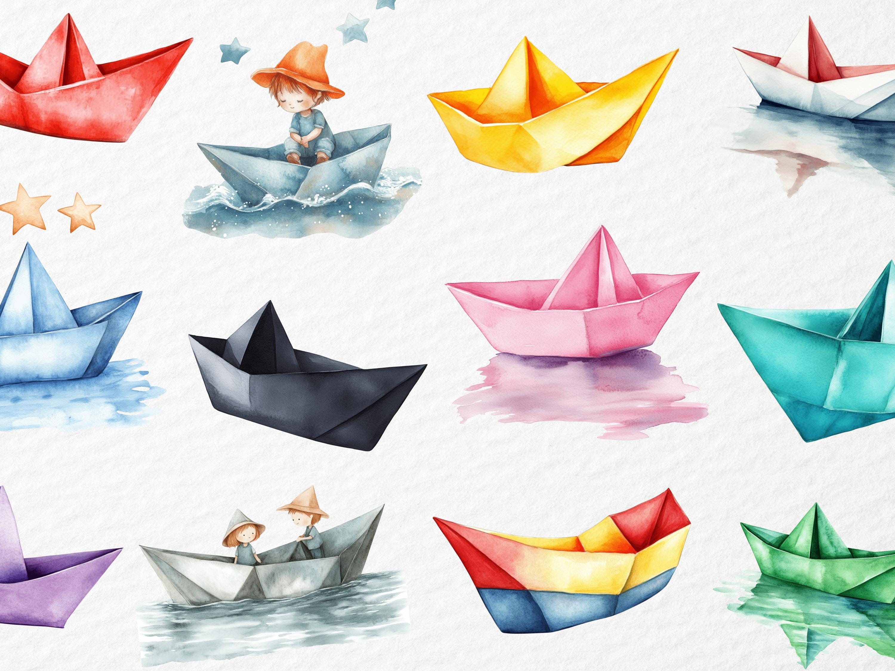 Watercolor Paper Boat Clipart, Kids Colorful Paper Boat, Childrens Toy ...