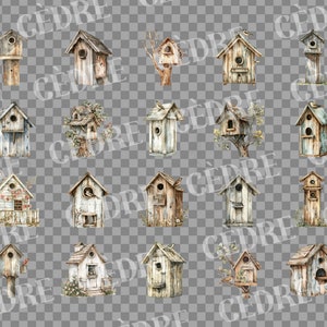 Watercolor Wooden Birdhouse Clipart, Wood Birdhouses Clipart, Porch ...
