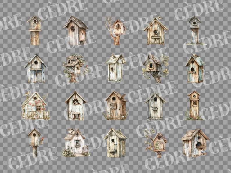 Watercolor Wooden Birdhouse Clipart, Wood Birdhouses Clipart, Porch ...