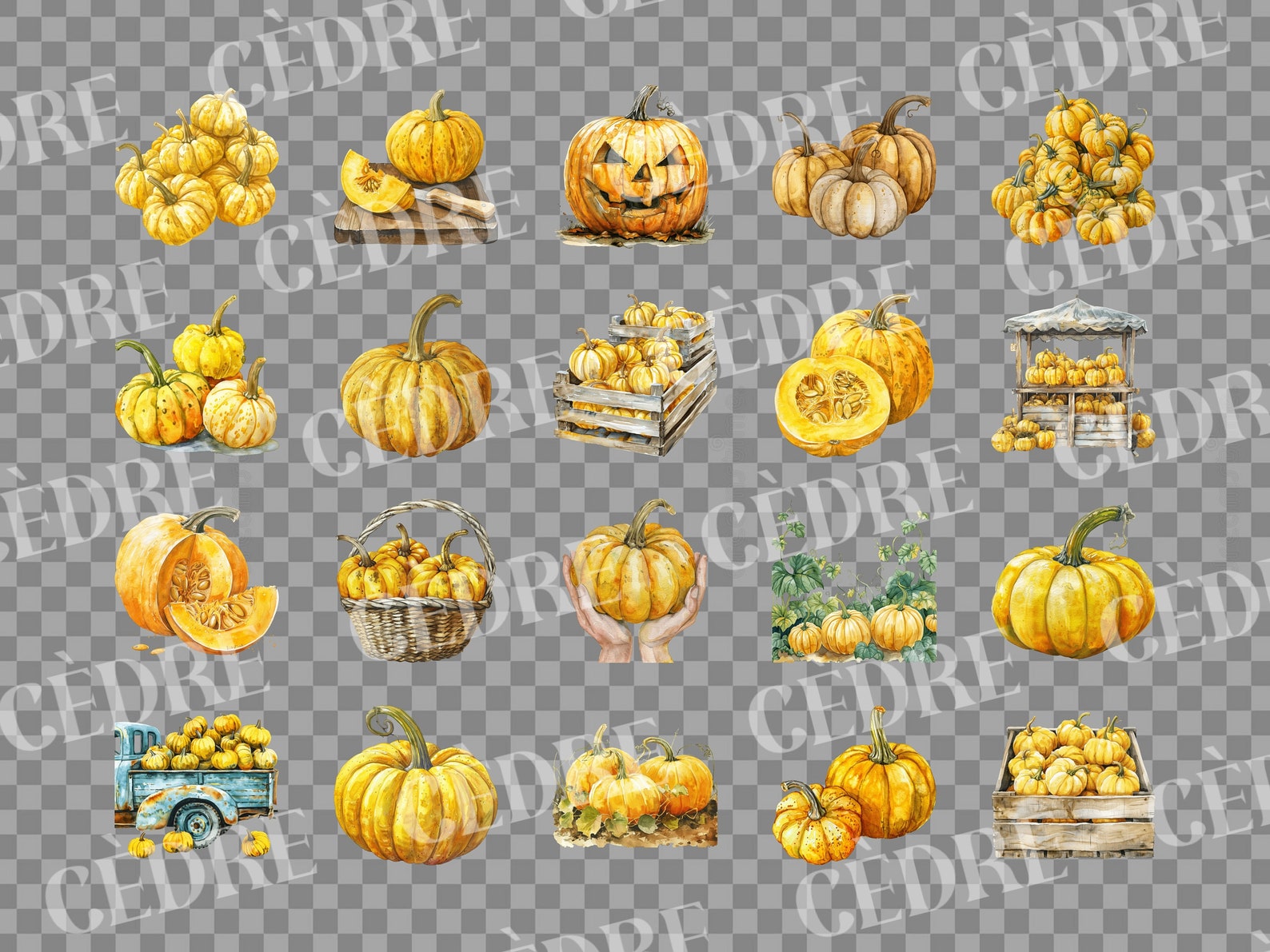 Watercolor Yellow Pumpkin Clipart, Yellow Pumpkins Clipart, Invites ...