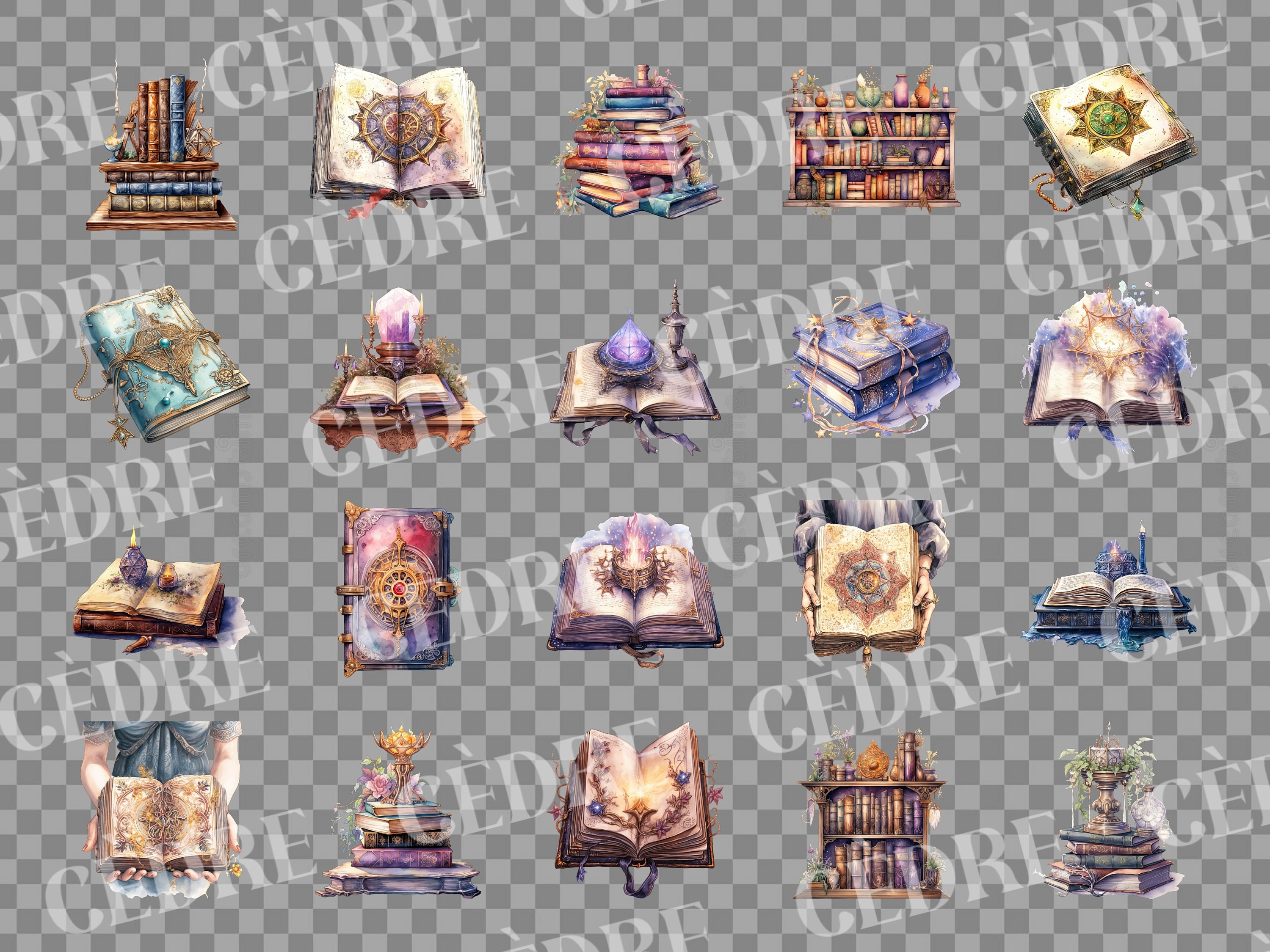 Watercolor Spell Book Clipart, Fantasy Spell Books Clipart, Enchanted ...