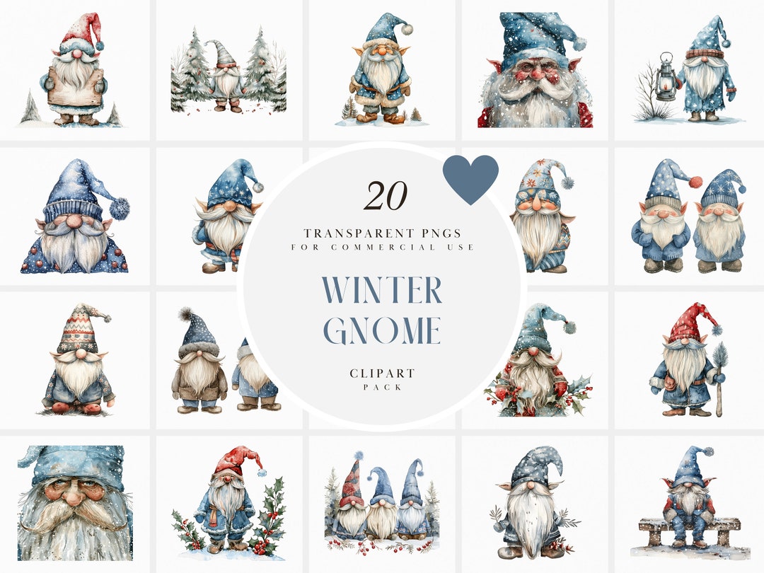 Watercolor Winter Gnome Clipart, Cute Whimsical Gnomes, Fairytale, Snow ...