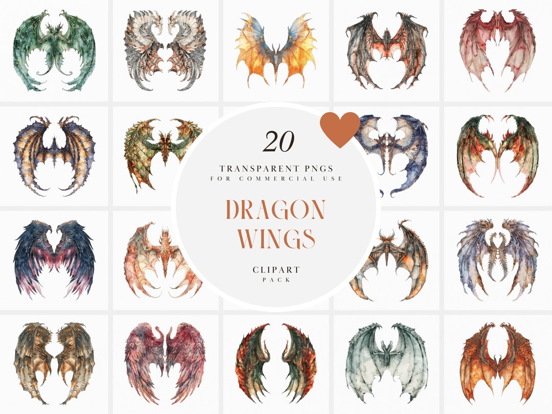 Watercolor Dragon Wings Clipart, Celestial Demon Wing Clipart, Dark ...