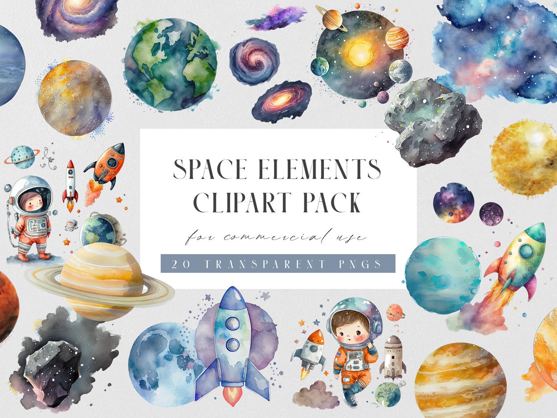 Watercolor Outer Space Clipart Planets Clipart Solar System - Etsy