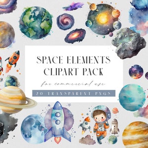 Watercolor Outer Space Clipart Planets Clipart Solar System - Etsy