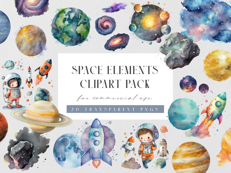 Watercolor Outer Space Clipart Planets Clipart Solar System - Etsy
