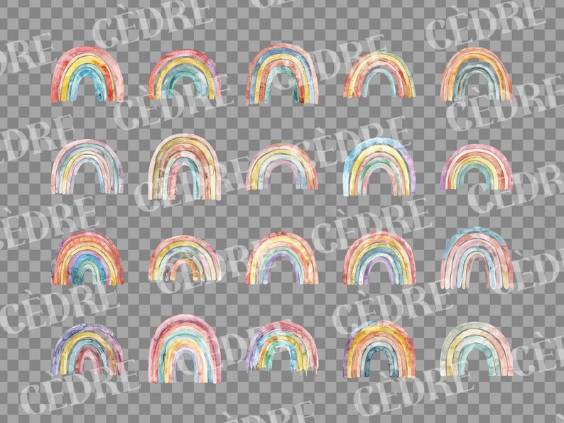 Watercolor Boho Rainbow Clipart, Cute Neutral Coloured Rainbows ...