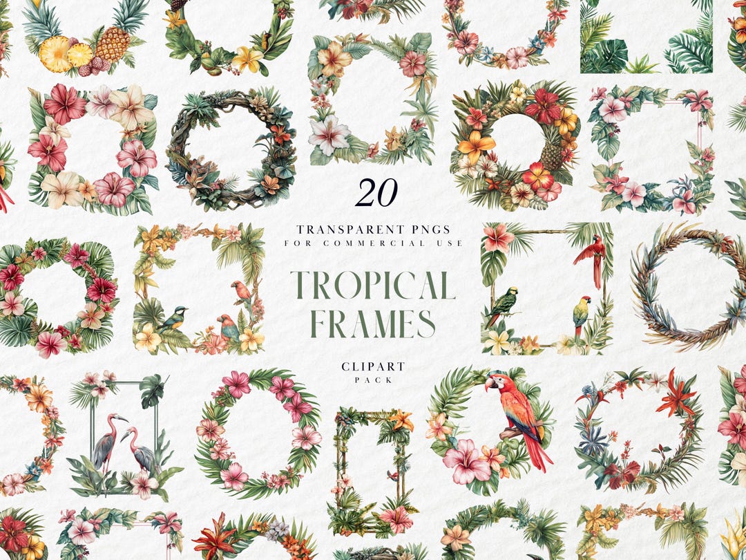 Watercolor Tropical Frames Clipart, Monstera, Palm Leaf Borders, Exotic ...