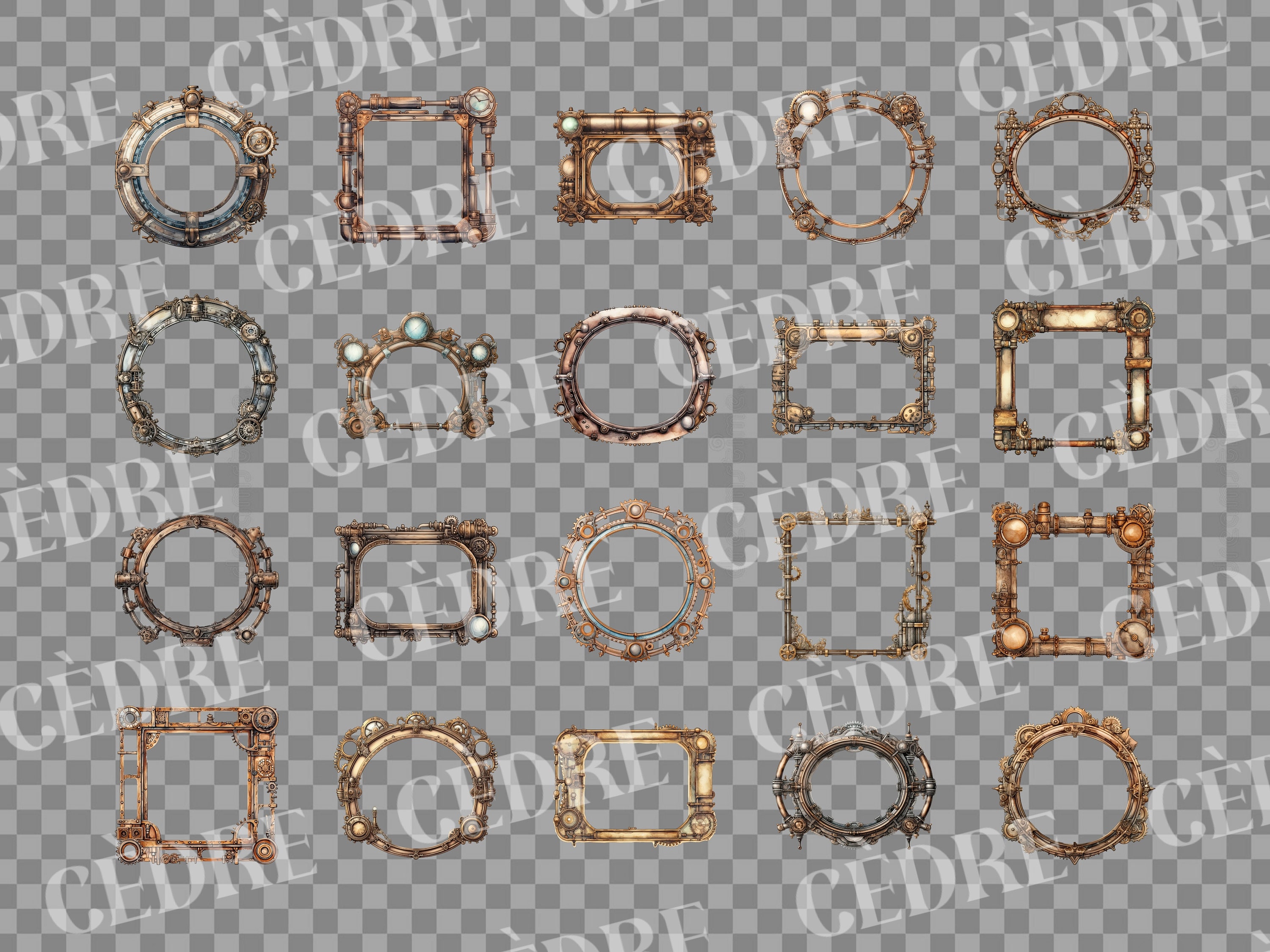 Watercolor Mechanical Frame Clipart, ,mechanic Frames Clipart, Rusty ...