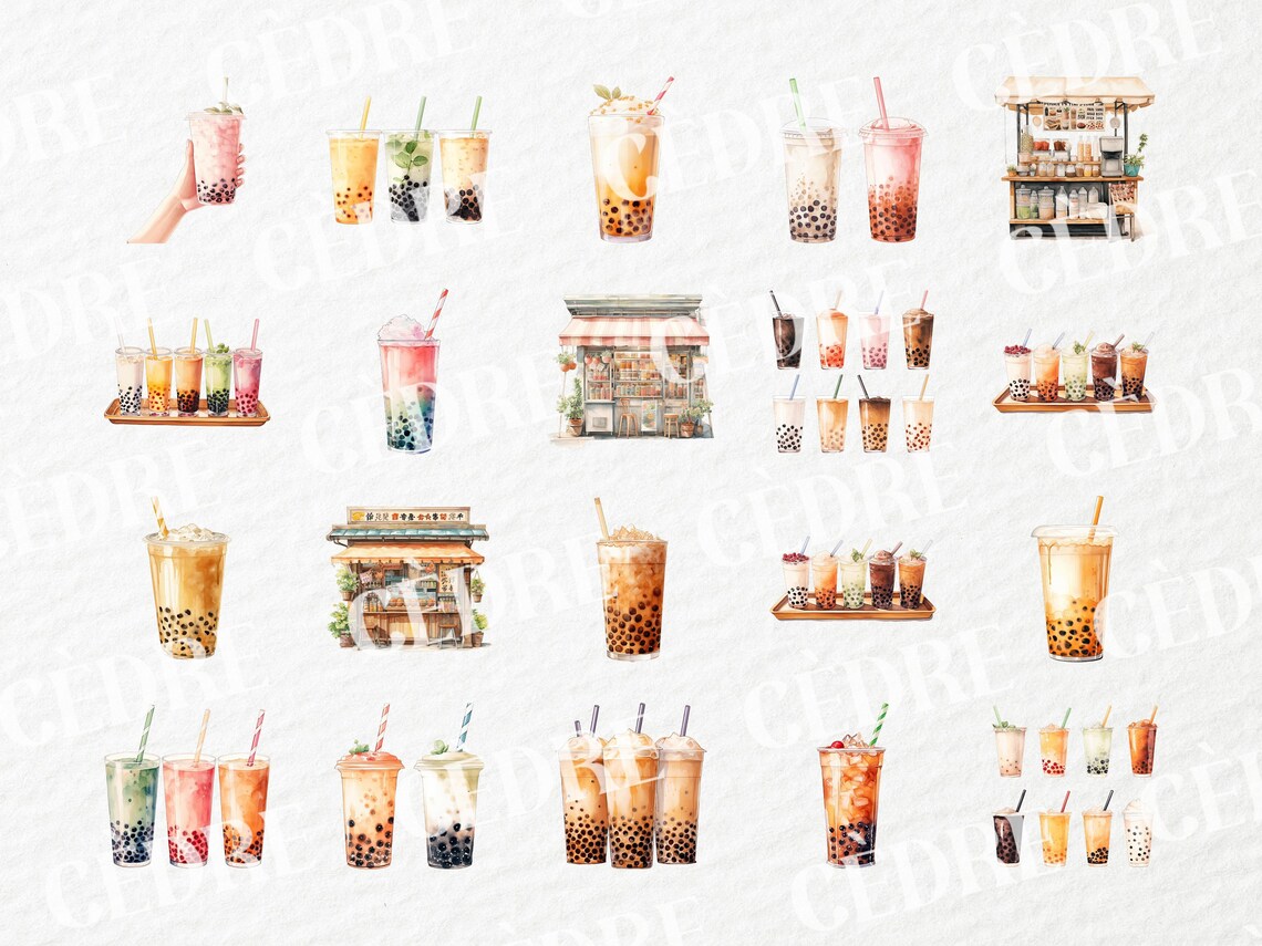 Watercolor Bubble Tea Clipart, Boba Tea Clipart, Drink Milk Tea Clipart ...