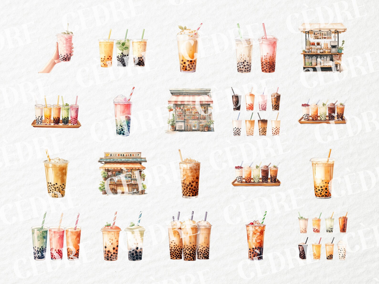 Watercolor Bubble Tea Clipart, Boba Tea Clipart, Drink Milk Tea Clipart ...