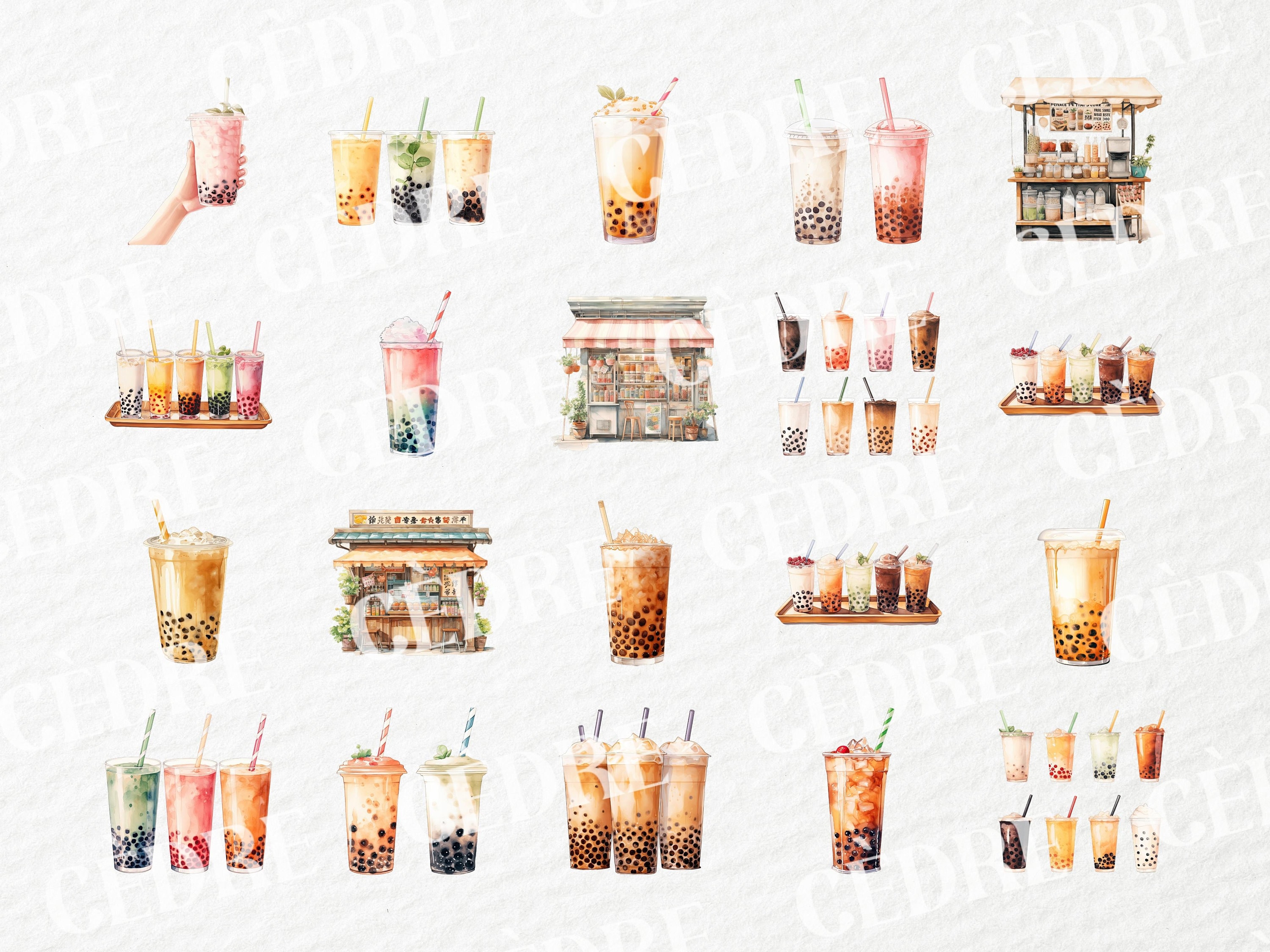 Watercolor Bubble Tea Clipart, Boba Tea Clipart, Drink Milk Tea Clipart ...