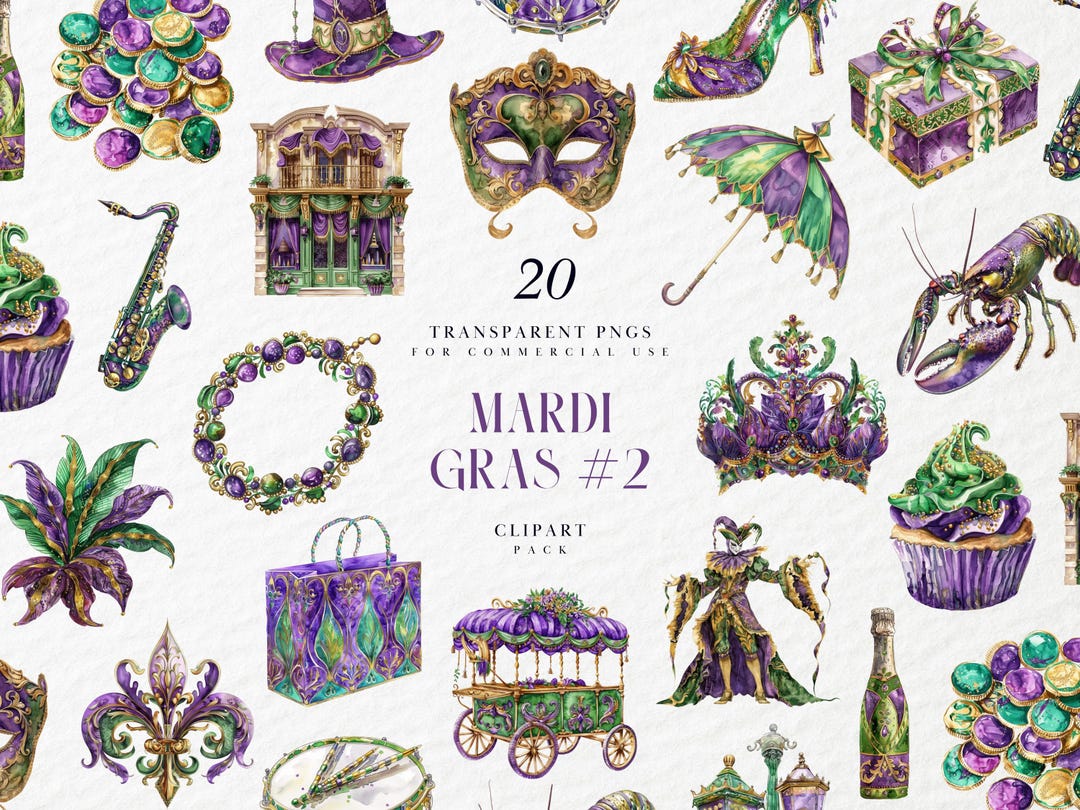 Watercolor Mardi Gras Party Clipart, Street Parade, Carnival Festival ...
