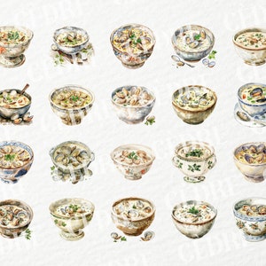 Watercolor Clam Chowder Soup Clipart, Cozy Clam Chowder Clipart ...