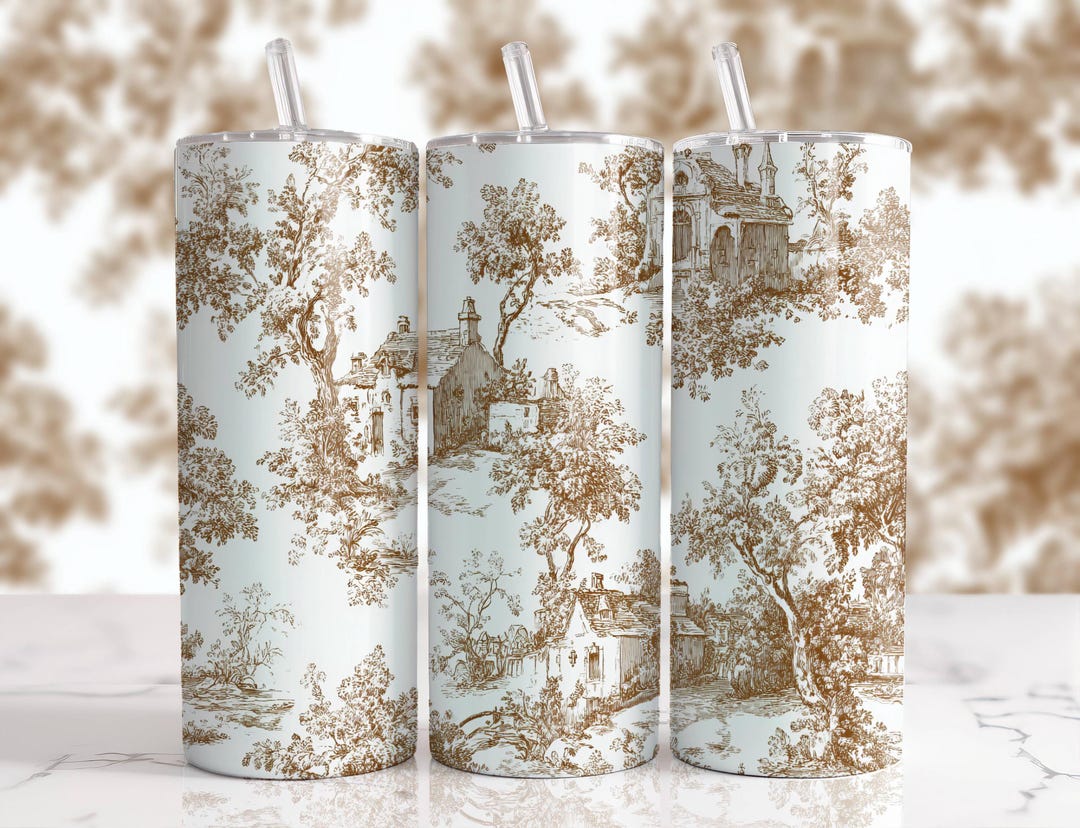 20 Oz Skinny Tumbler Wrap, Brown Toile, French Country Toile, Straight ...