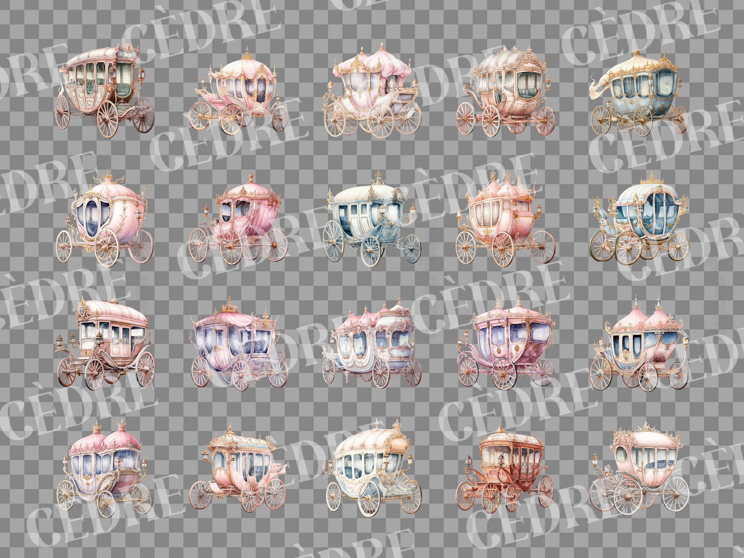 Watercolor Pastel Carriage Clipart, Fairytale Princess Pastel Carriages ...