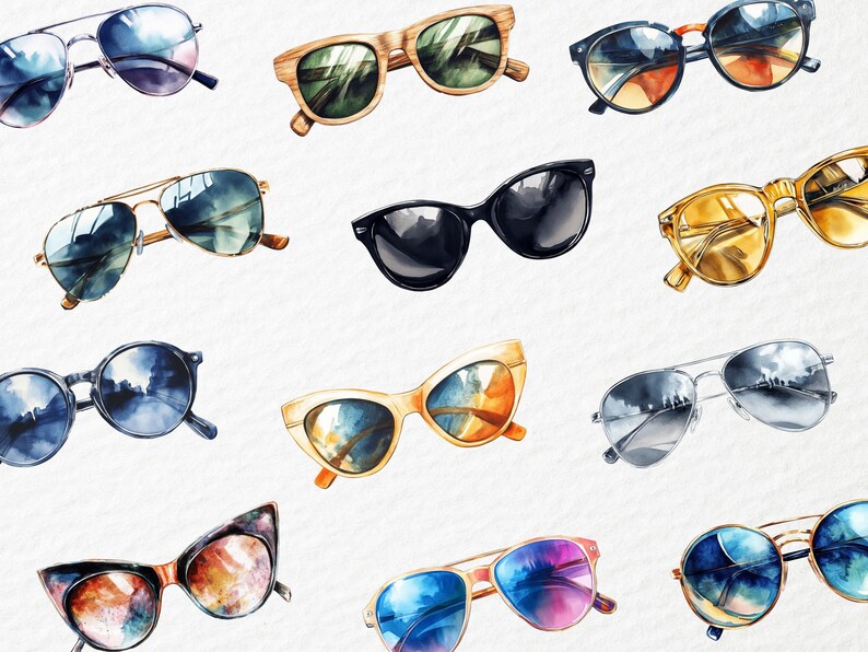 Watercolor Sunglasses Clipart, Stylish Summer Eyewear, Beach Holiday ...