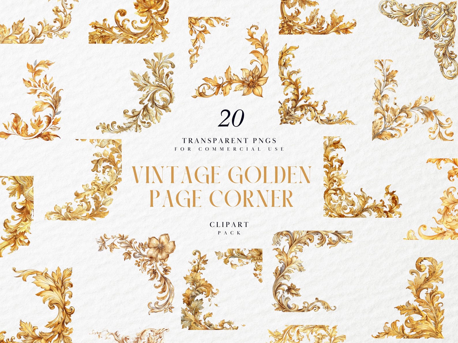 Watercolor Vintage Gold Page Corner Clipart, Ornate Foil Border Graphic ...