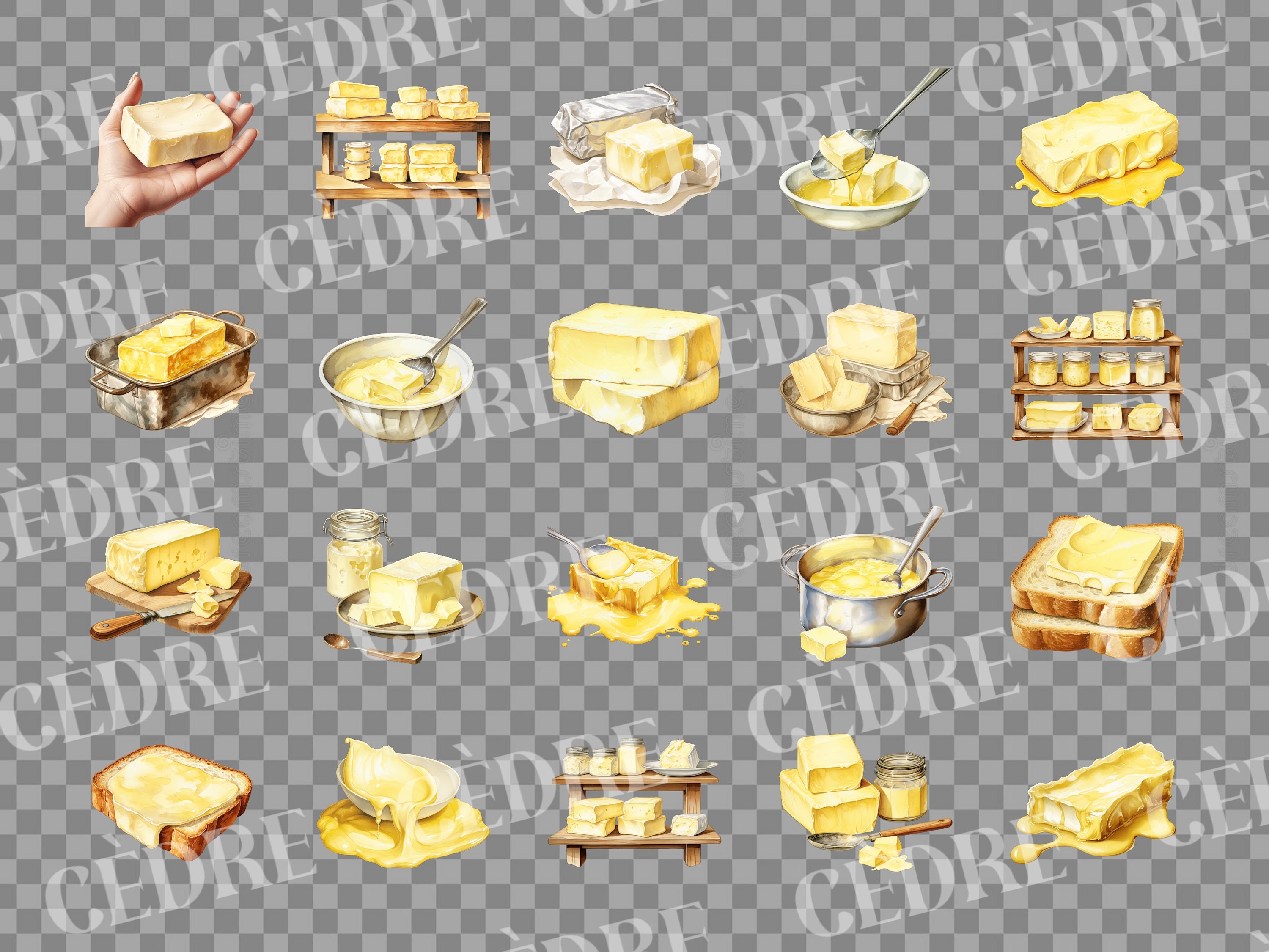 Watercolor Yellow Butter Clipart, Cookbook Baking Butter Clipart, Dairy ...