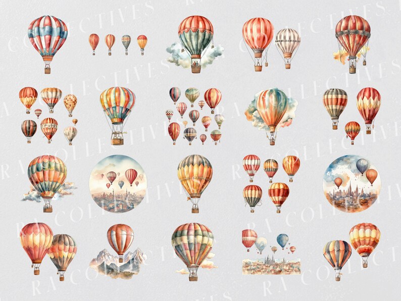 Watercolor Hot Air Balloon Clipart Hot Air Balloons Clipart - Etsy