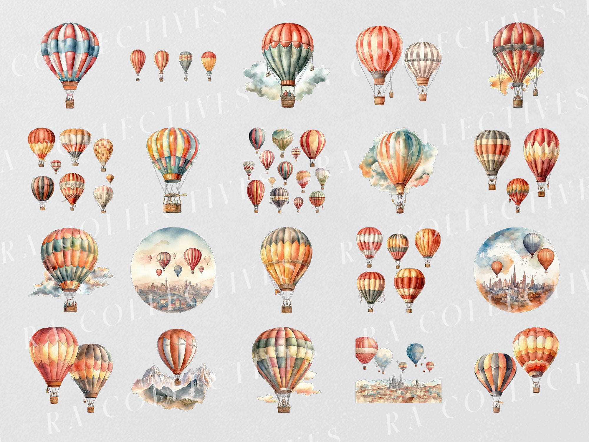 Watercolor Hot Air Balloon Clipart Hot Air Balloons Clipart - Etsy