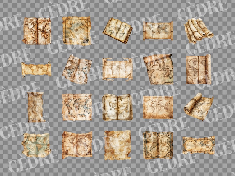 Watercolor Old Map Clipart, Old Maps Clipart, Vintage Map Clipart ...