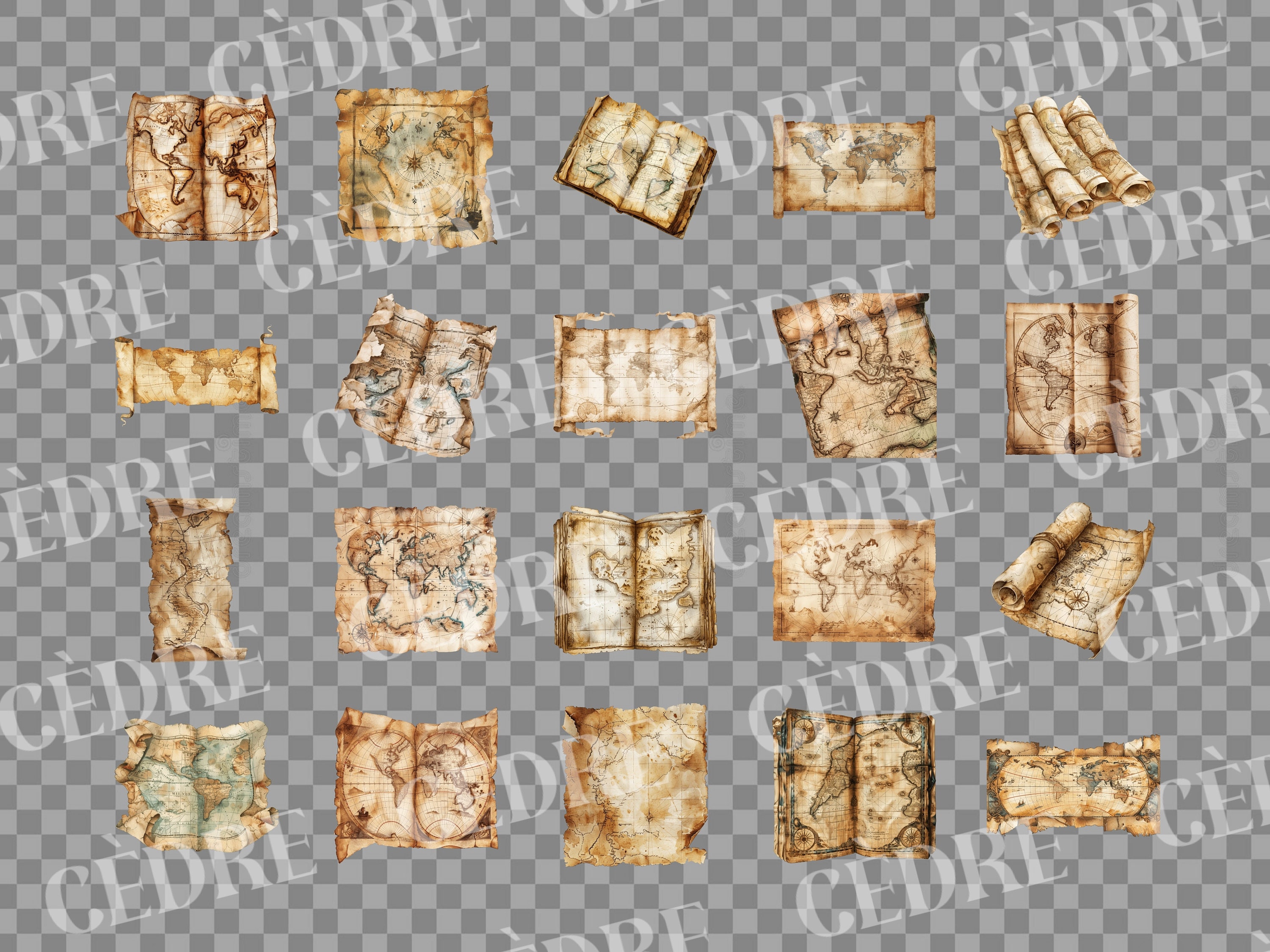 Watercolor Old Map Clipart, Old Maps Clipart, Vintage Map Clipart ...