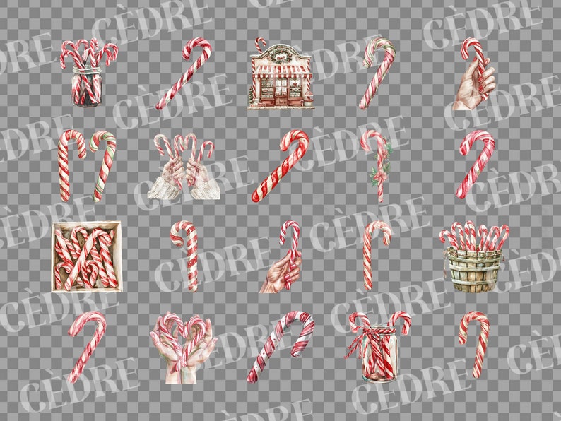 Watercolor Candy Cane Clipart, Vintage Candy Canes Clipart, Peppermint ...