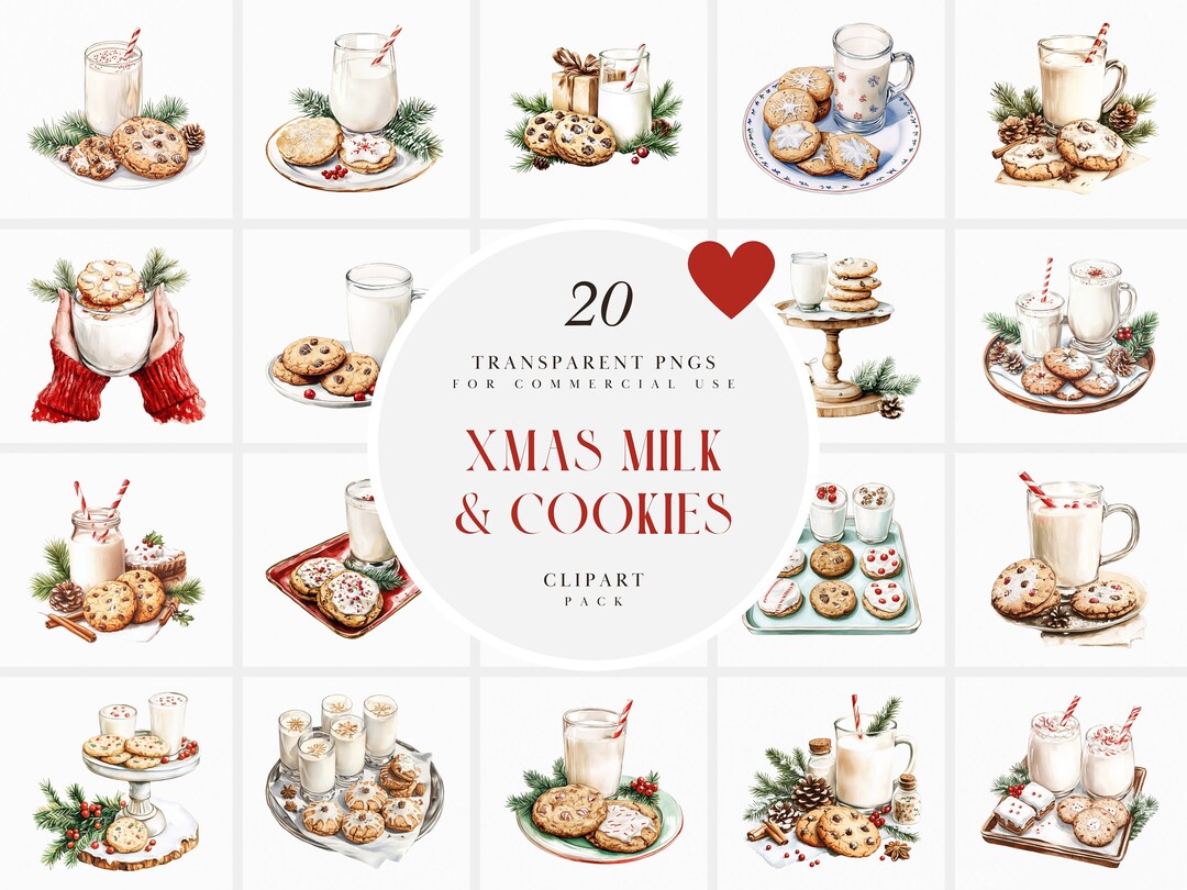Watercolor Christmas Milk and Cookies Clipart, Xmas Holiday Season ...