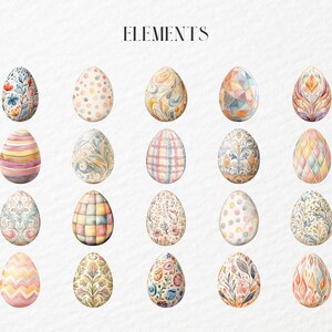 Watercolor Pastel Easter Eggs Clipart, Patterned Eggs, Cute Painted ...