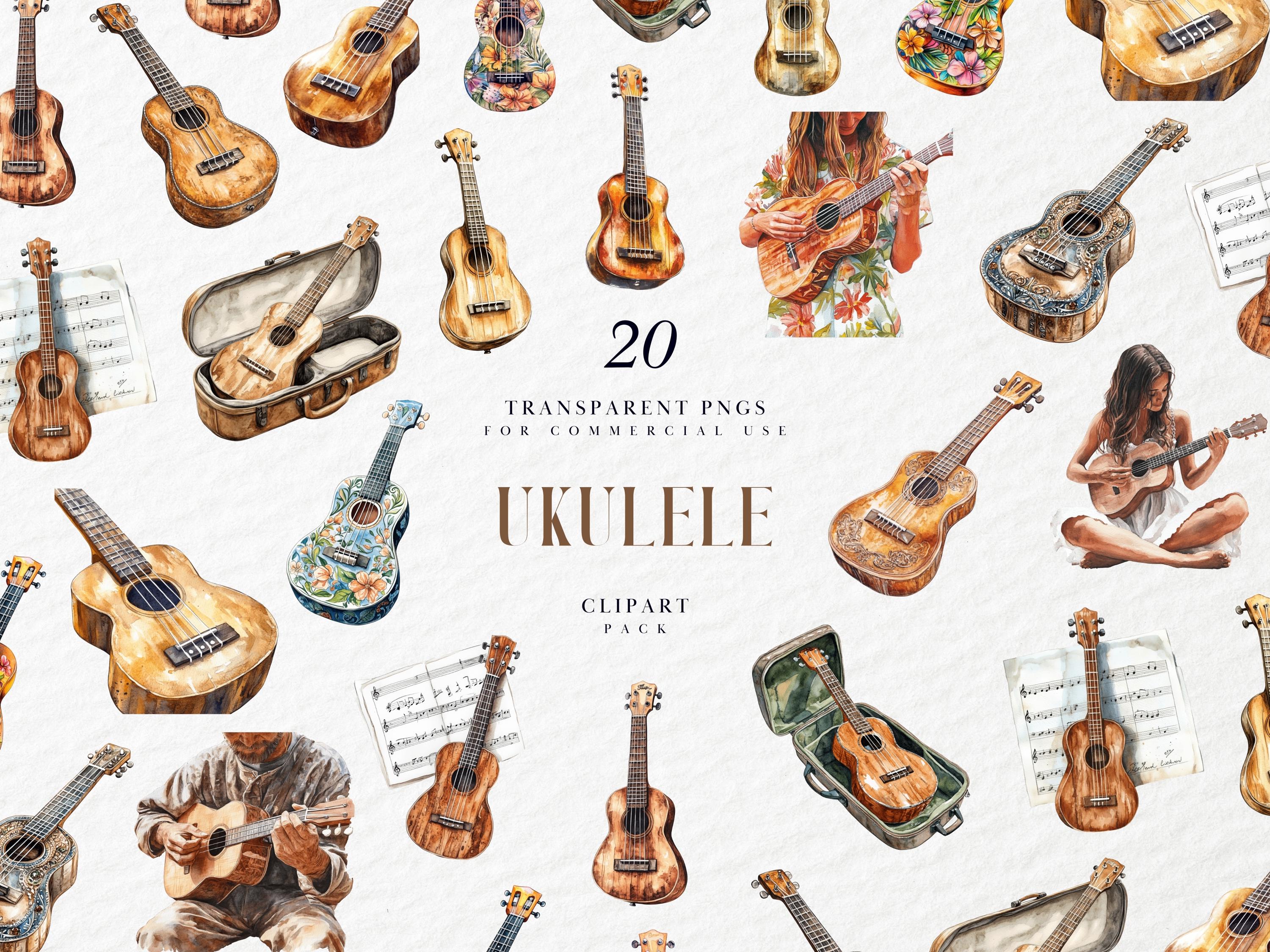 Watercolor Ukulele Clipart, Tropical String Instrument, Summer Beach ...