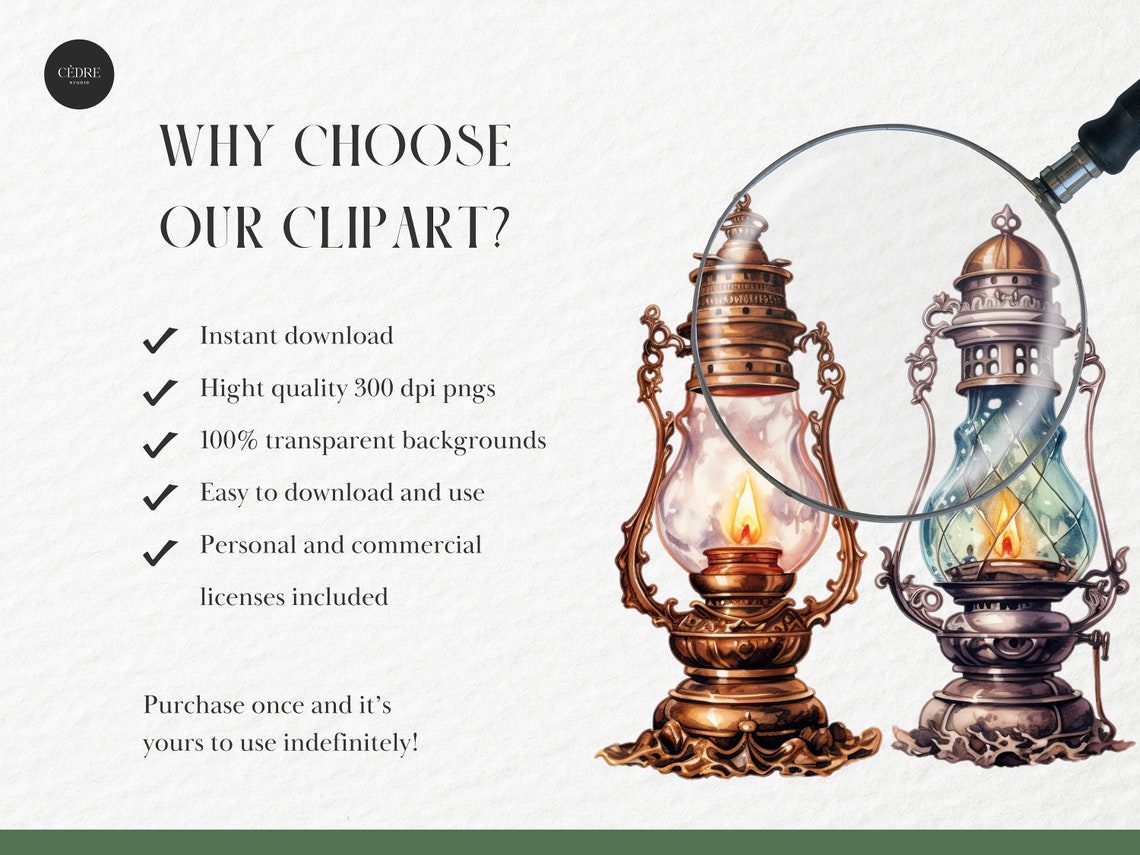 Watercolor Oil Lamp Clipart, Antique Oil Lamps Clipart, Vintage ...