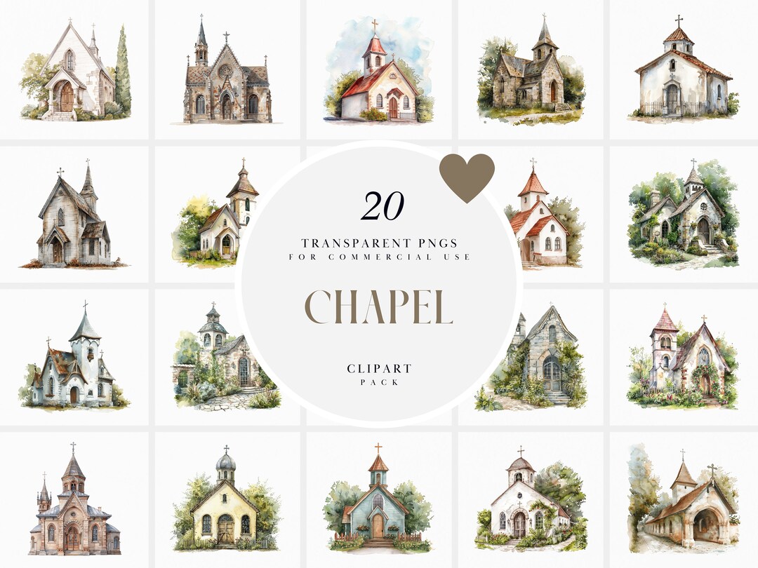 Watercolor Chapel Clipart, Small Church Clipart, Wedding Venue Clipart ...