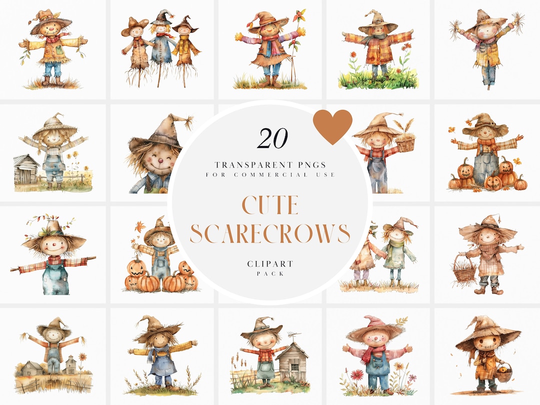 Watercolor Cute Scarecrow Clipart, Cartoon Scarecrow, Kids Illustration ...