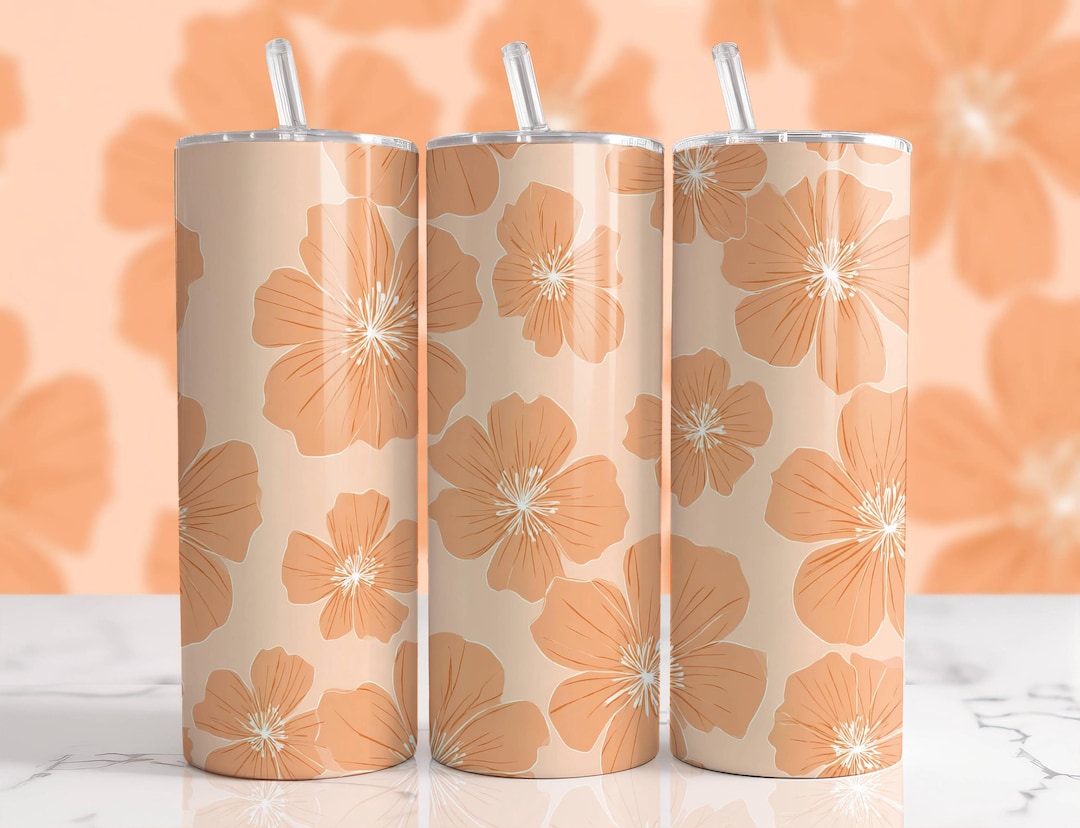 20 Oz Skinny Tumbler Wrap, Orange Flower Petals, Soft Petals, Straight ...