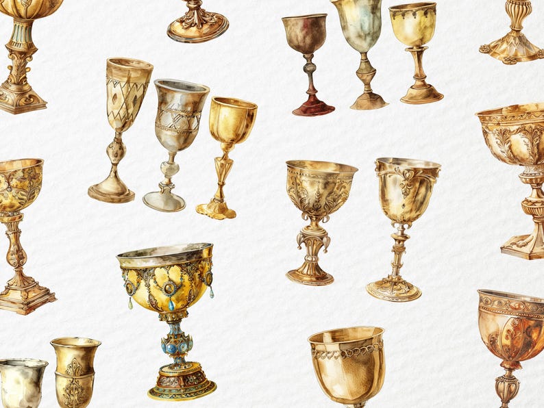 Watercolor Golden Chalice Clipart, Gold Chalices, Christianity, Baptism ...