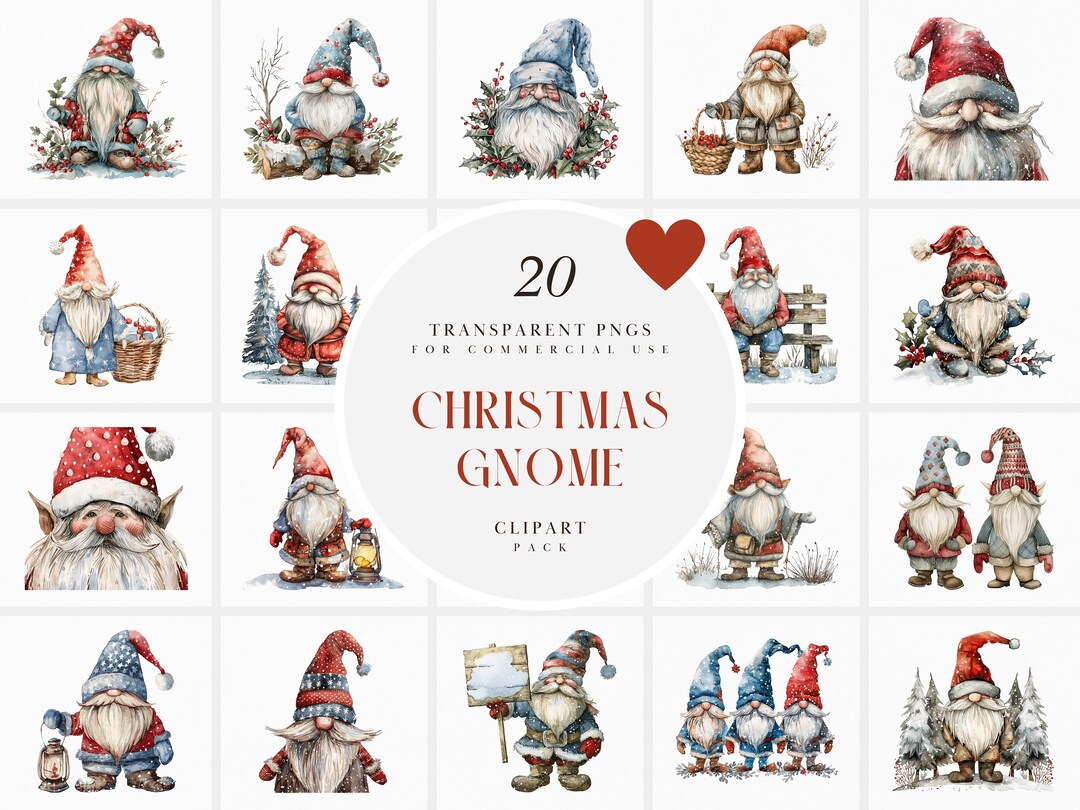 Watercolor Christmas Gnome Clipart, Cute Xmas Gnomes Clipart, Red and ...