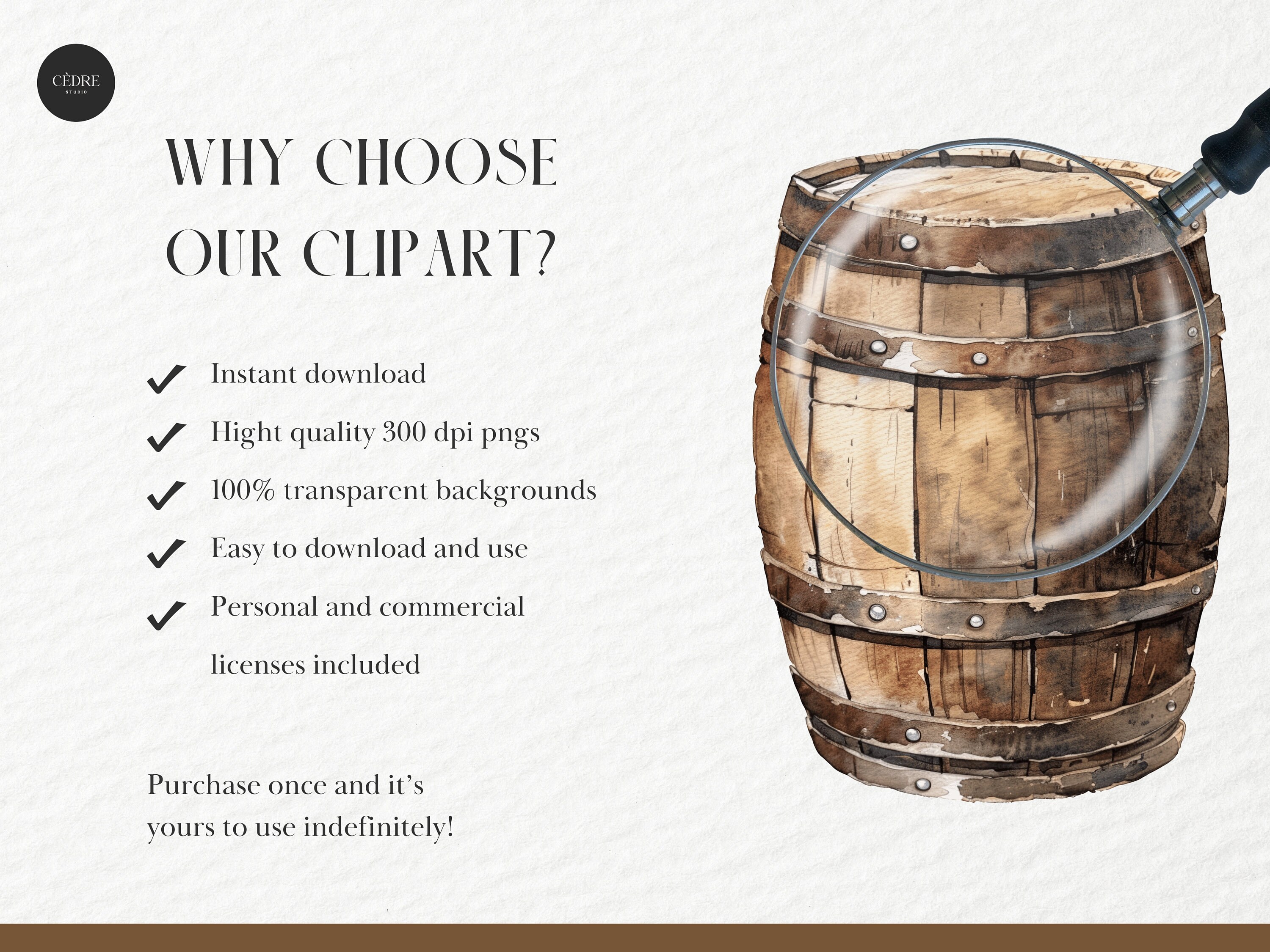 Watercolor Wooden Barrel Clipart, Old Wood Barrels Clipart, Oak ...