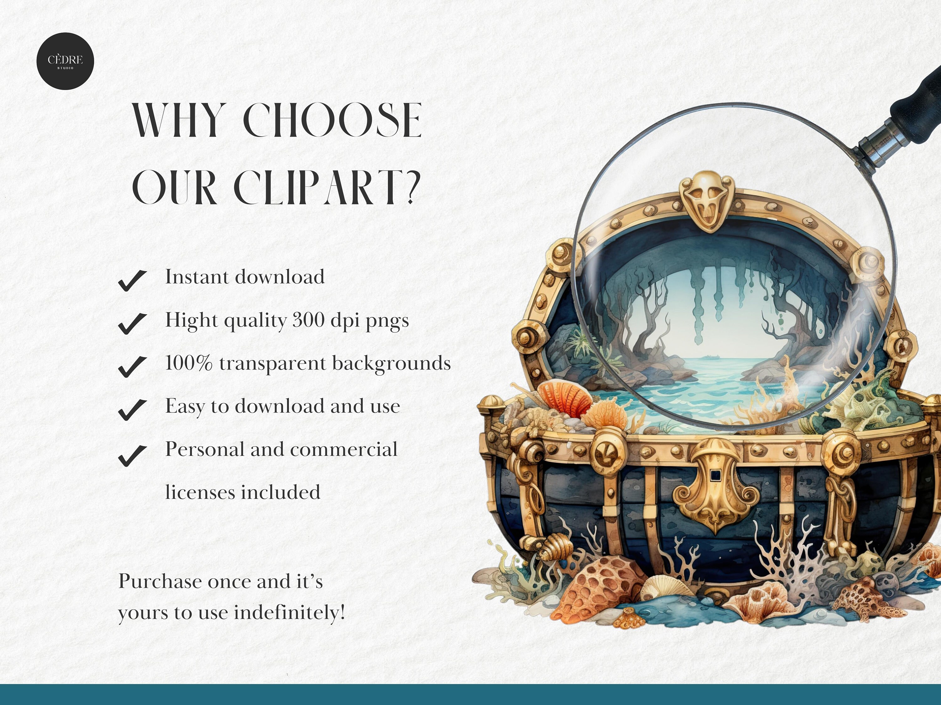 Watercolor Lost Ocean Treasure Clipart, Magical Ocean Treasure Chest ...