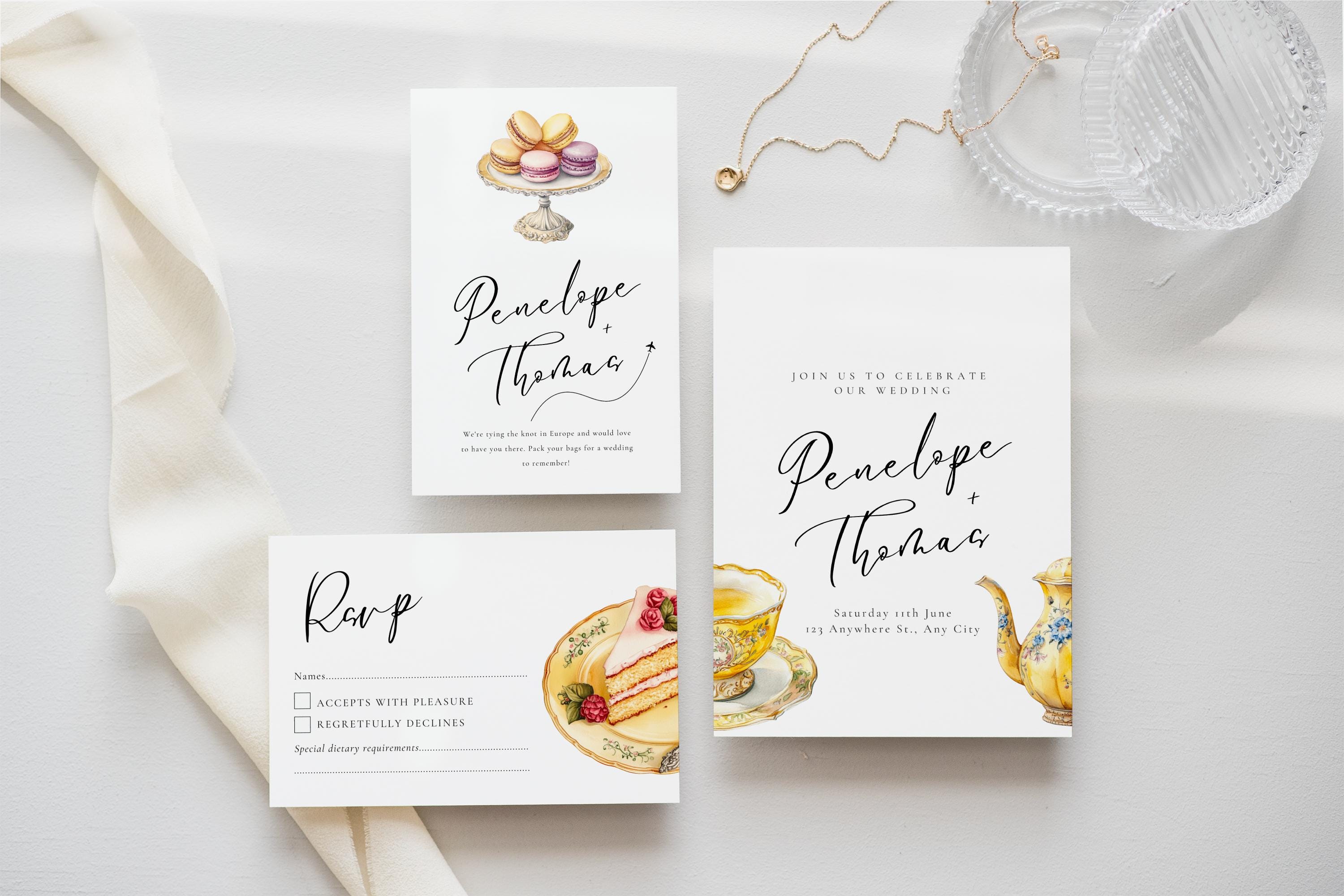Watercolor Yellow Tea Party Clipart, Vintage Floral Teacups & Cake ...