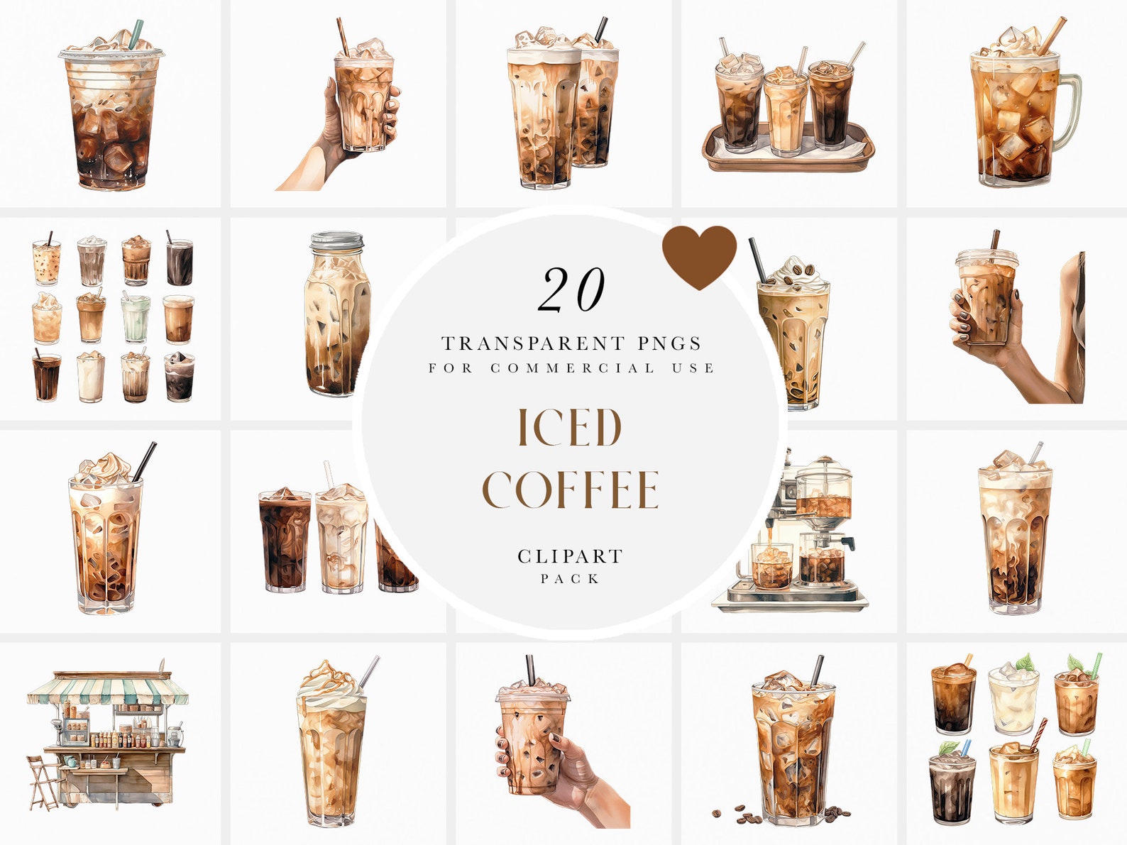 Watercolor Iced Coffee Clipart Creamy Milk Ice Coffee - Etsy
