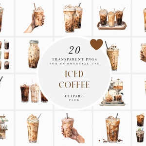 Watercolor Iced Coffee Clipart Creamy Milk Ice Coffee - Etsy