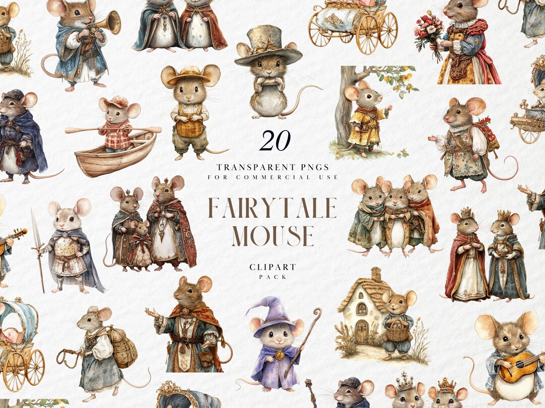 Watercolor Fairytale Mouse Clipart, Fantasy Mouse Clipart, Cute Pet ...