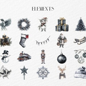 Watercolor Dark Gray Christmas Elements Clipart, Card Making, Paper ...