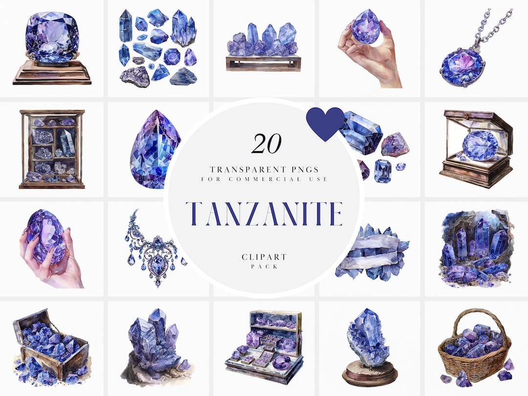 Watercolor Tanzanite Clipart, Crystal Tanzanite Stone Clipart, Indigo ...