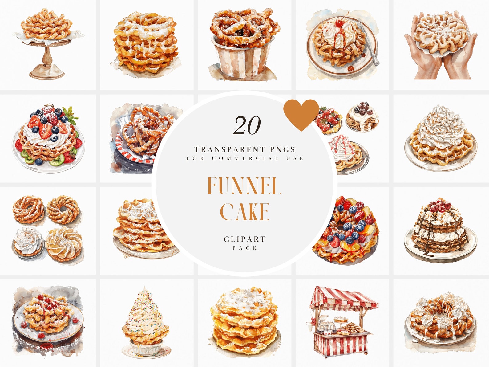 Watercolor Funnel Cake Clipart, Funnel Cakes, Carnival Country Fair ...